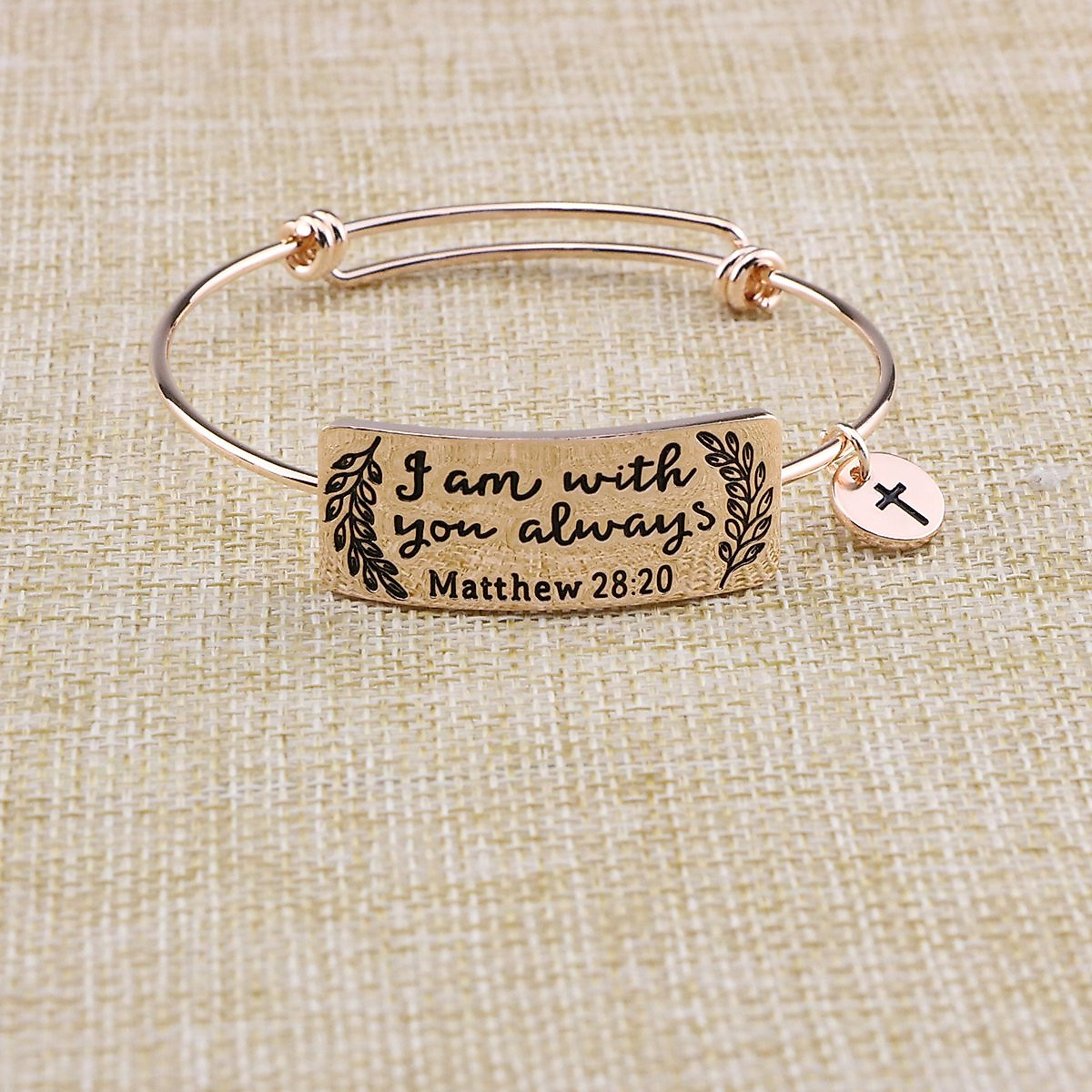 Yiyang Bible Verse Bracelet Christian Gift Religious Jewelry for Women Inspirational Bangle Engraved I Am With You Always(Rose Gold)