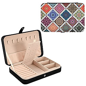 Oyihfvs Set Colored Mandala Ethnic Islam, Arabic, Indian, Ottoman Motifs Leather Jewelry Bag, Jewelry Storage, Portable Jewelry Organizer Boxes for Women Lady Necklace, Earrings, Rings, Bracelet