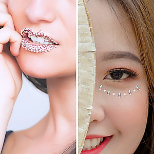 KINBOM 8 Sheets Face Jewels Stickers with Tweezers, Self-Adhesive Face Diamonds for Makeup Stick on Glitter Face Gems Rhinestones Pearl Stickers for Body Art Skin Eye Nail Decoration Festival Party