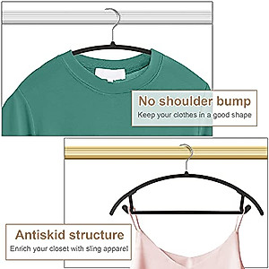 TIMMY Plastic Hangers 50pack No Shoulder Bump Suit Hangers - Chrome Hooks,Non Slip Space Saving Clothes Hangers, Heavyduty,Rounded Hangers for Sweaters,Coat,Jackets,Pants,Shirts,Dresses Black Hangers