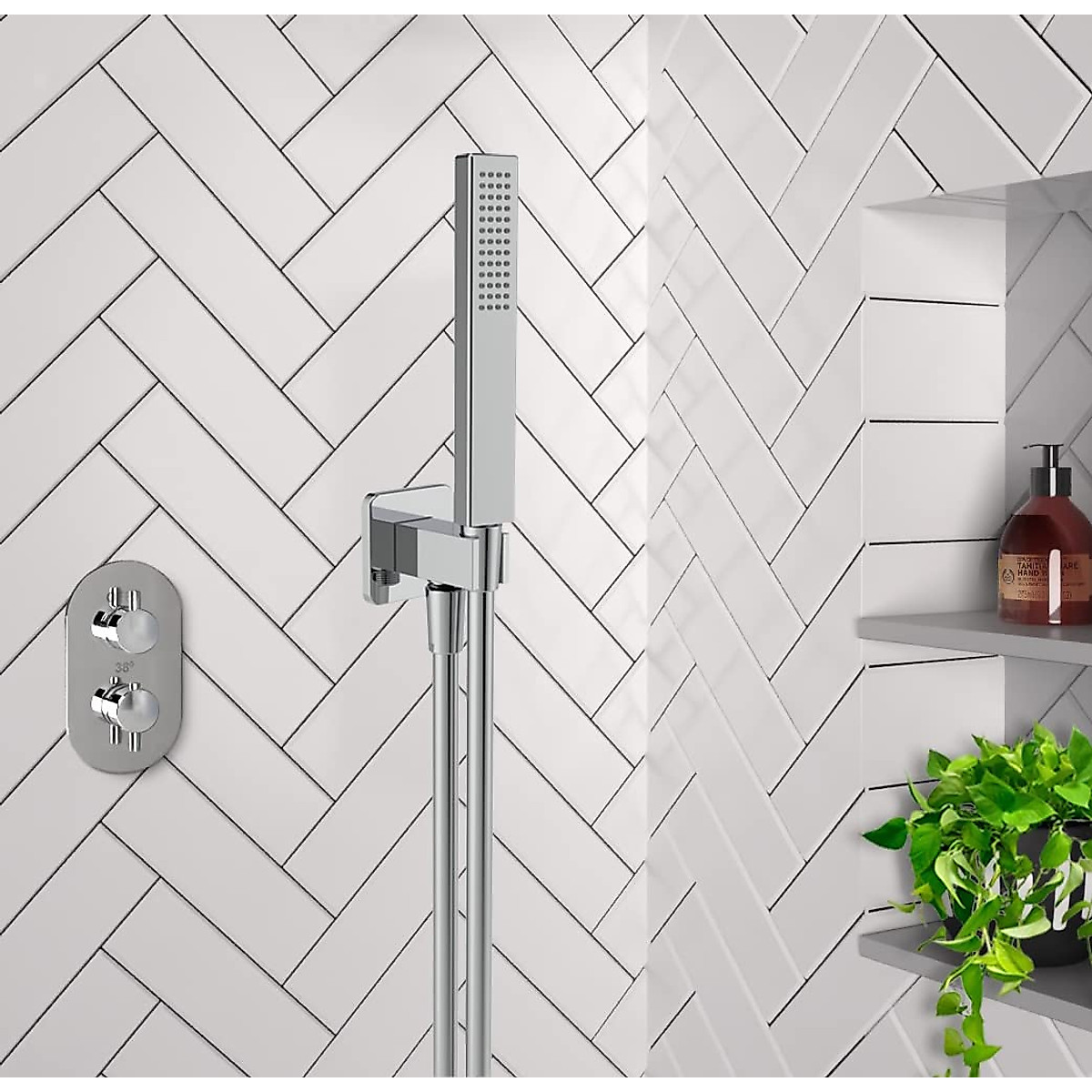 Aquaiaw Wall Supply Elbow with Flange. All Aquaiaw Water Supply Elbows are Without Nipples. Tapered 1/2 NPT Female Inlet, Brass Wall Union with Handshower Holder, Square, Polished Chrome, G1/2 Outlet