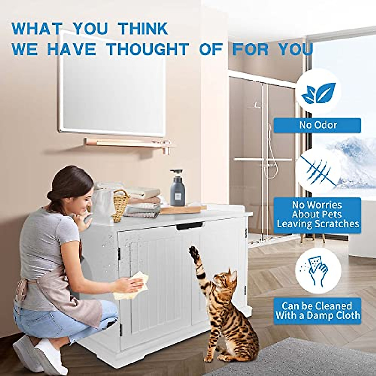 Extra Large Cat Litter Box Enclosure,Wooden Cat Box Enclosure Indoor Fit Most of Litter Box Decorative Box Furniture with Double Doors Cat Box Furniture Hidden