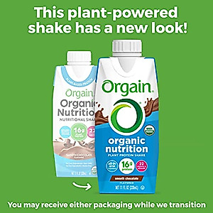 Orgain Organic Vegan Plant Based Nutritional Shake, Smooth Chocolate - Meal Replacement, 16g Protein, 22 Vitamins & Minerals, Dairy Free, Gluten Free, 11 Fl Oz (Pack of 4)