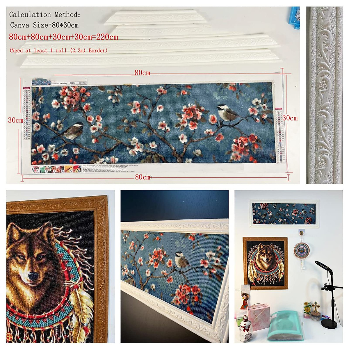 JATOK Diamond Painting Frame,2pcs 230cm/Roll Multifunction Self Adhesive 3D Pattern Edge Decoration Mouldings Trim Border Frame