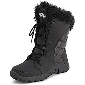 POLAR Womens Quilted Faux Fur Cuff Winter Duck Rubber Sole Durable Snow Rain Outdoor Boots - Black Leather - EU40/US9 - YC0654