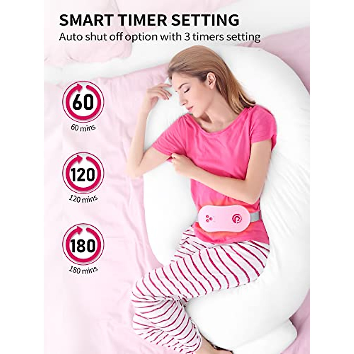 Heating Pad for Period Cramps, Funlover Portable Heating Pad, FSA HSA Eligible, Menstrual Electric Heat Pad with Vibration for Belly Back Pain Relief 3 Auto Off Timer for Girls Women, Pink