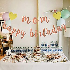 Rose Gold Glitter Happy Birthday Mom Banner - Cheers to Mother's Birthday Bunting Sign- Birthday Party Decorations Supplies for Women