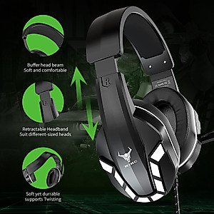 Kikc PS4 Gaming Headset with Mic for Xbox One, PS5, PC, Mobile Phone and Notebook, Controllable Volume Gaming Headphones with Soft Earmuffs for Kid (white)