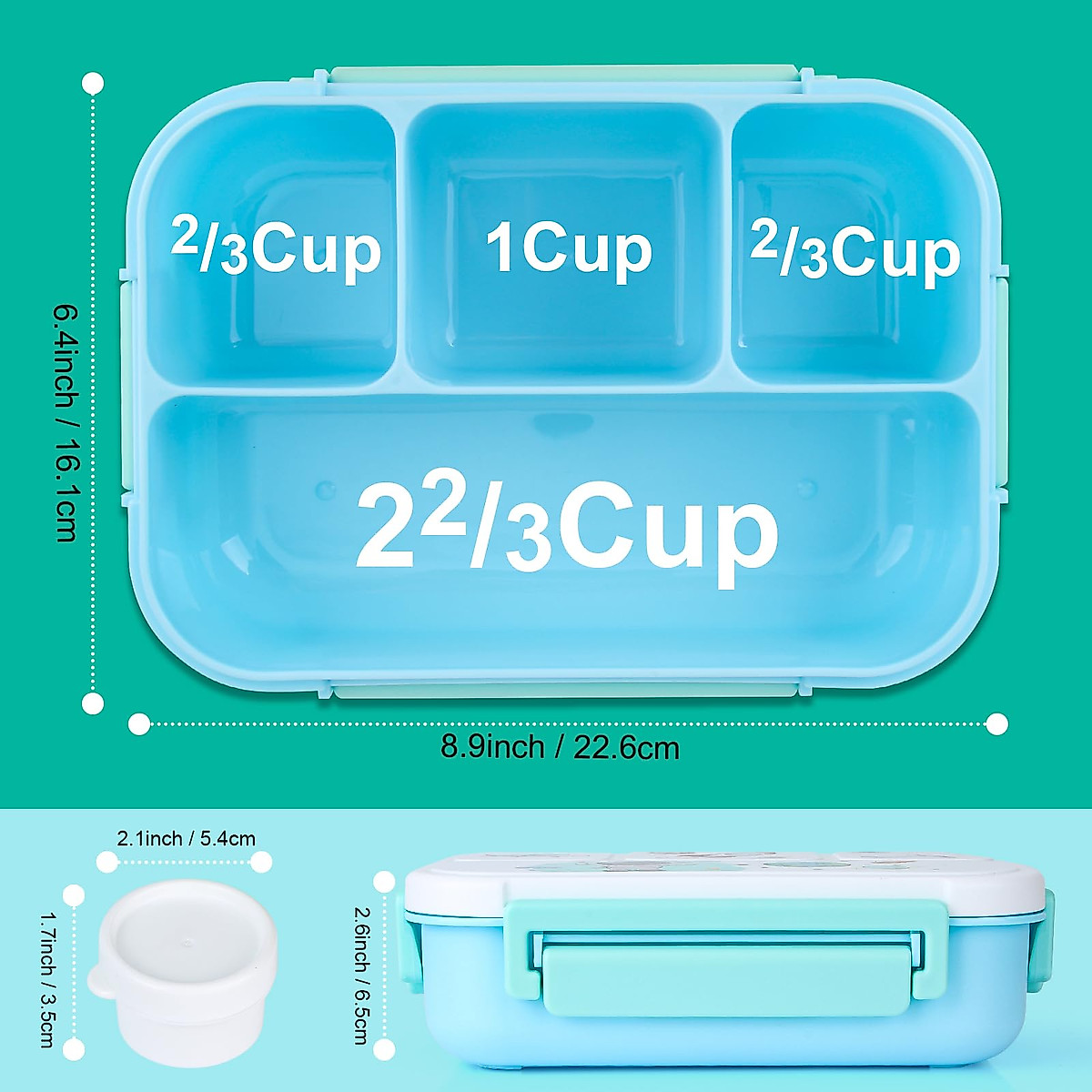 MaMix Kids Bento Lunch Box, Lunch Box for Boys, Lunch Container for Kids Toddlers Adults School | 4 Compartments |UPGRADE Easy to Open (Blue)