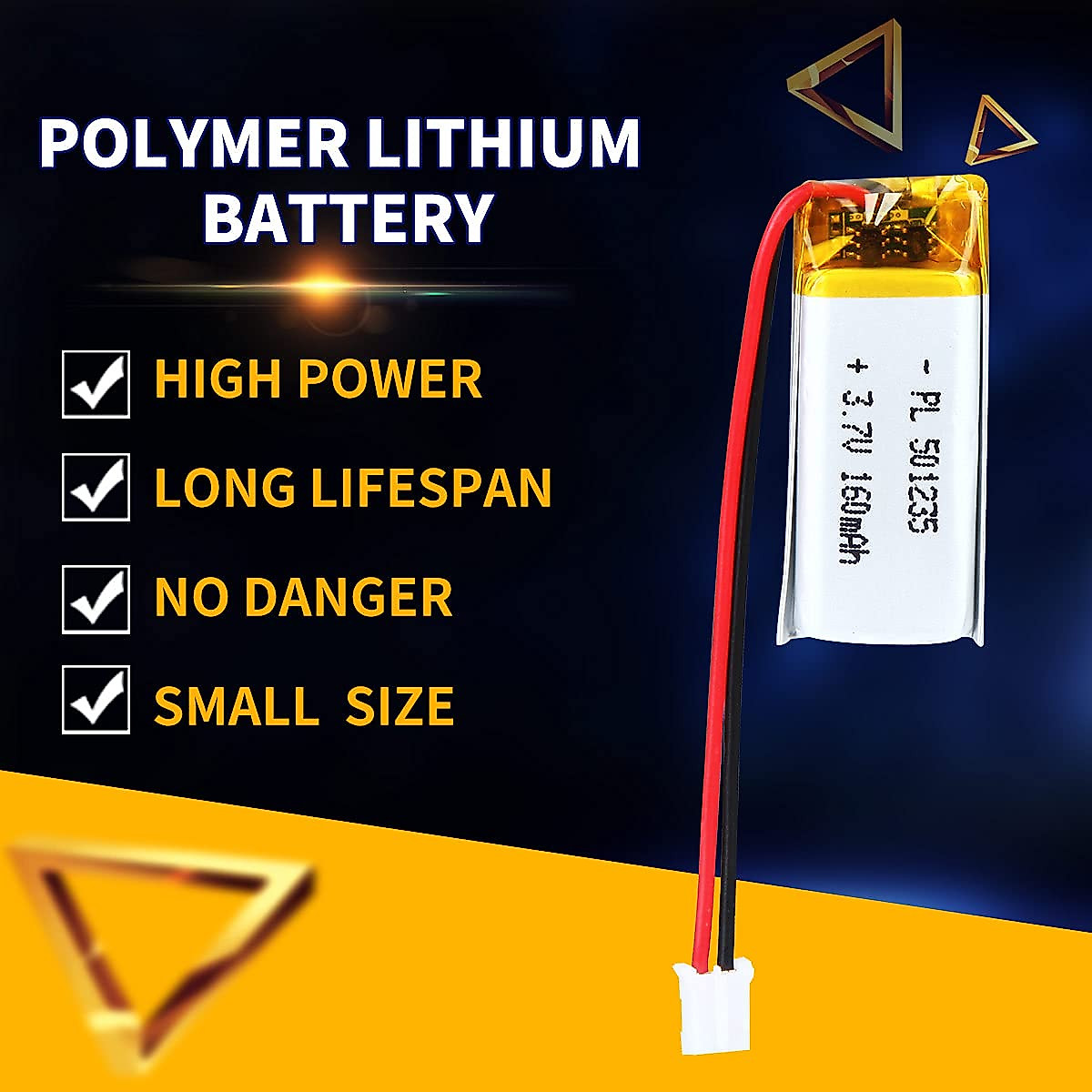 YDL 3.7V 501235 160mAh Lipo battery Rechargeable Lithium Polymer ion Battery Pack with PH2.0mm JST Connector
