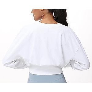 THE GYM PEOPLE Women's Cropped Jackets Full Zip Long Sleeve Ribbed Workout Sweatshirts Lightweight Casual Tops White