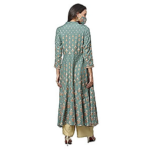 Yash Gallery Rayon Floral Printed Anarkali Kurtis for Women Indian Style Green