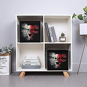 Screaming Demon Skull PU Leather Collapsible Storage Bins Canvas Cube Organizer Basket with Handles