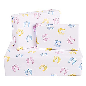 CENTRAL 23 - New Baby Wrapping Paper - 6 Sheets of Gift Wrap - Babies Feet - for Girls or Boys - Pink Blue and Yellow - Recyclable