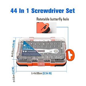 ROTATION 44pc Bit Set with 1/4 Mini Ratchet Offset Screwdriver, Portable Case, CR-V Steel, Drive Handle & Multi Hex/Phillips/Slotted/Torx/Star Bit