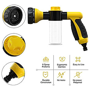 Spray Gun Nozzle, SUMLINK Garden Hose Attachment Spray Gun Nozzle with Reservoir for Soap or Fertiliser (Yellow)