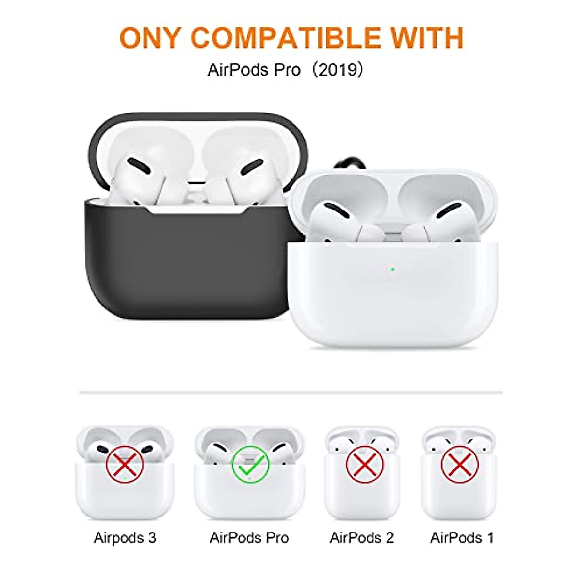 STONEPLUM Airpods Pro Case Cover,Full Protective Silicone with Keychain Accessories for Women Men with New Apple Airpods Pro Case(Black)