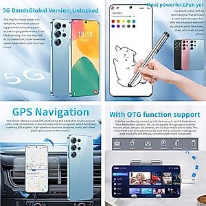 VSMOX Latest S23Ultra Mobile Phones with SD Card, 6.1 inch HD Screen Smartphone, Android 13, 8000 mAh, 3 Card Slots, 5G Dual SIM, Face ID, 10W Charger,Blue-8GB 256GB