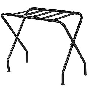 Guangshuohui Metal Folding Luggage Rack,26.77 x 15.75 x 22'' Portable Steel Folding Suitcase Stand for Guest Room Bedroom Hotel,Black