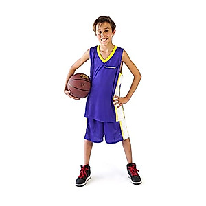 Premium Boys' Basketball Jerseys Shirt Sports Shirts and Athletic Shorts Set for Youth Kids Age 4-12 Team Uniforms -Bask-Pur-M