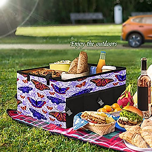 Gorgeous Butterfly Retro Purple Trunk Organizer Large Storage Groceries Bag for Car Trunk with Dividers Back Seat SUV Organizers Collapsible Adjustable Auto Trunk Cargo Box