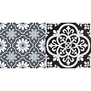 FloorPops FP2944 Sevilla Peel & Stick Floor Tiles, Multicolor & FP2475 Gothic Peel & Stick Floor Tiles, Black