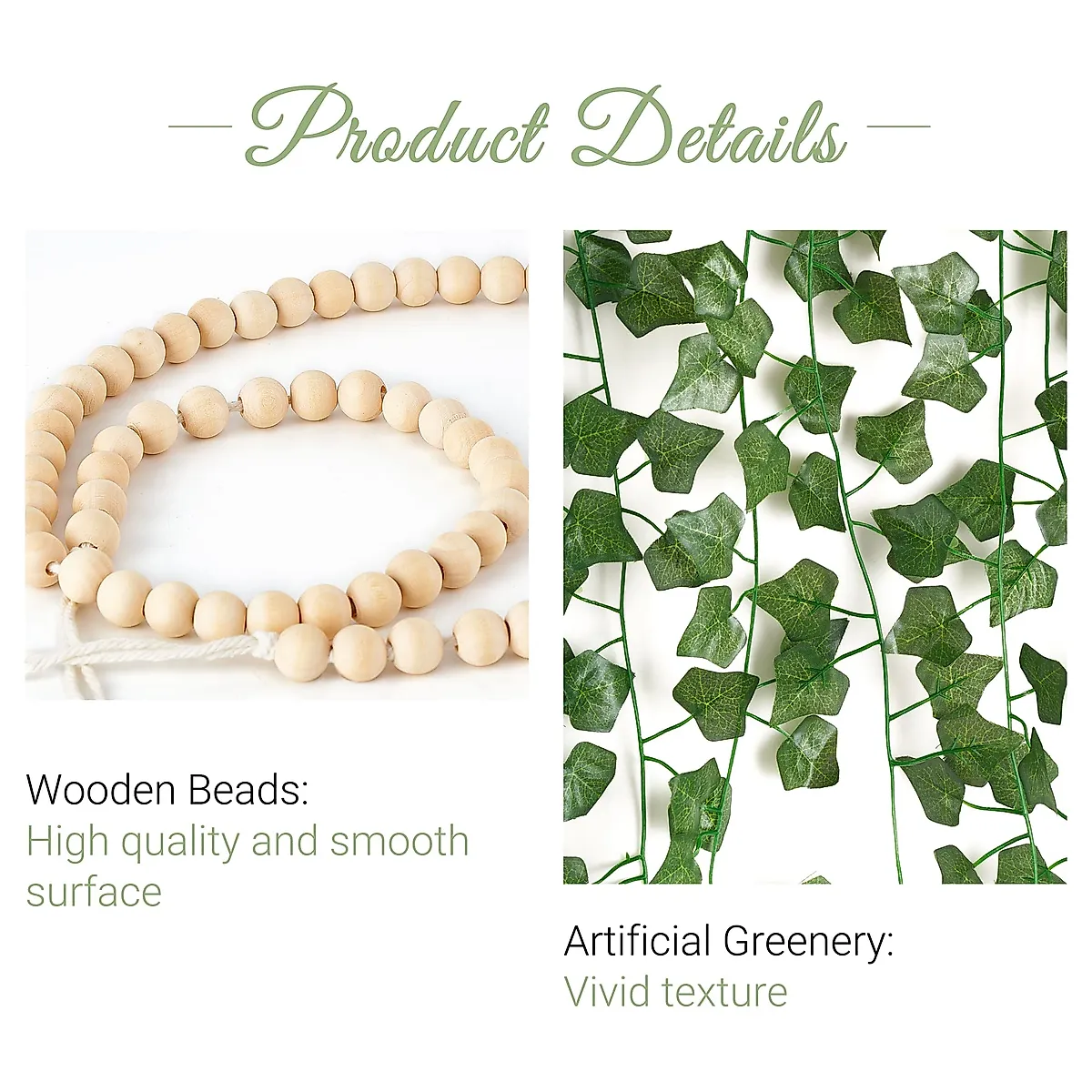 Mkono Hanging Fake Vines for Bedroom Wall Decor Artificial Plant Leaves with Wood Beads Set Indoor Greenery Ivy Garland for Living Room Apartment Christmas Wedding Party Teen Girl Room