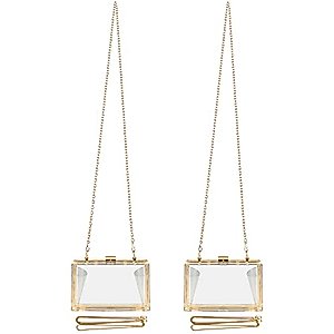 Women Clear Purse, Acrylic Box Evening Clutch Bag, Transparent Lady Wedding Party Shoulder Crossbody Handbag with Replacement Chain Strap, 2 Packs