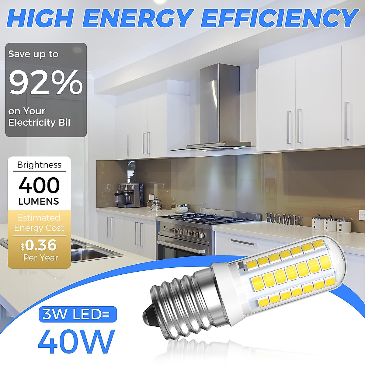 TOBEGLAM E17 LED Bulb Dimmable,3W Microwave Oven Light,40W Appliance Bulb Equivalent,6000K Cool White,E17 Intermediate Base Light Bulb for Stove Top,Appliance,Range Hood,Pack of 2