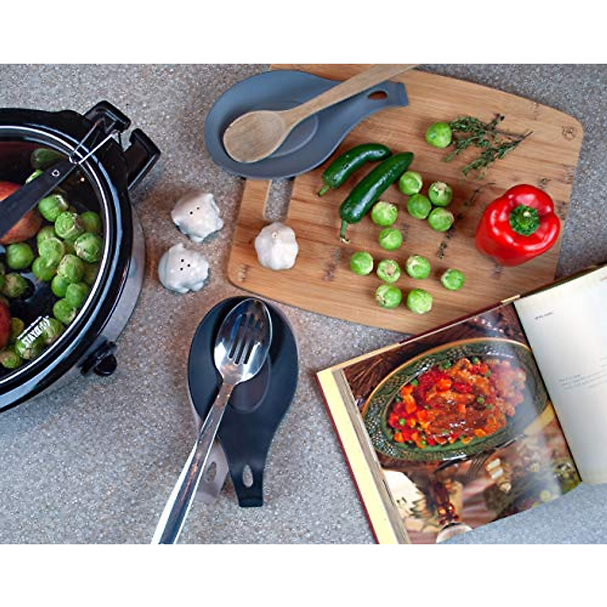 Modern Silicone Spoon Rests (Set of 3) | Kitchen Utensil Holders for Stove Top | Quality Food Grade BPA Free Material | Counter Spatula Holder | Stovetop Spoon Rest