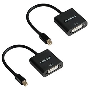FEMORO Mini DisplayPort to DVI Adapter 2 Pack, MDP Display Port to DVI-D Adapter Male to Female (Thunderbolt and Thunderbolt 2 Port Compatible)