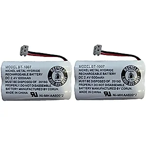 New! Genuine Uniden BBTY0651101 BT-1007 NiMH 600mAh DC 2.4V Rechargeable Cordless Telephone Battery (2-Pack)
