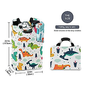 xigua Laundry Hamper Basket Cartoon Dinosaur Collapsible Nursery Storage Bin Waterproof Clothing Baskets for Home Bedroom Bathroom Washing Room
