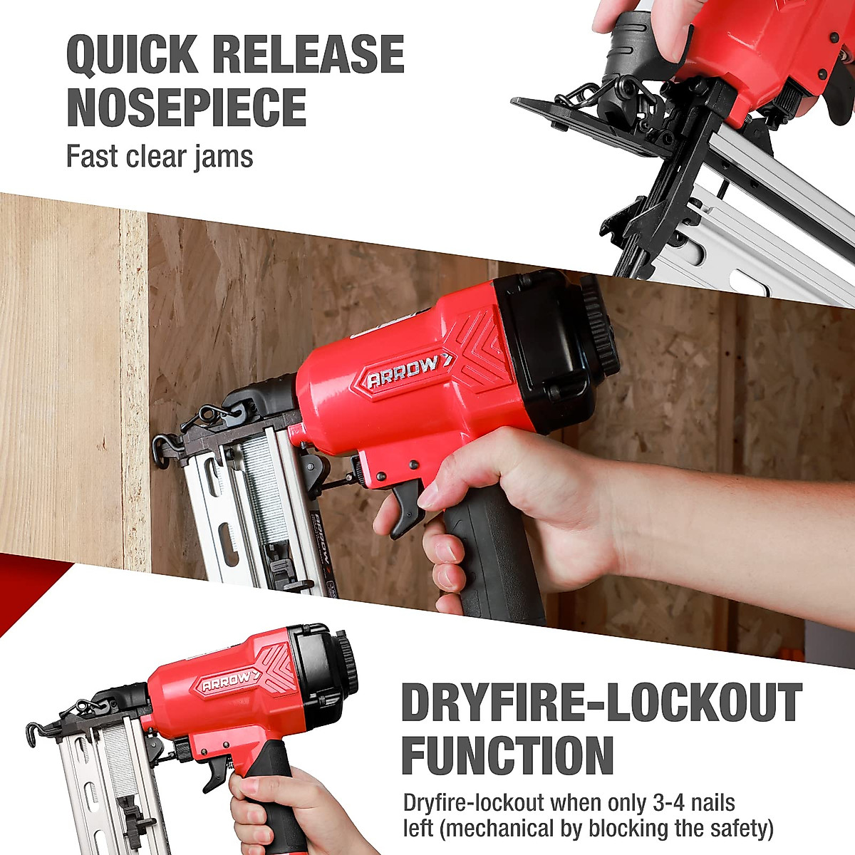 Arrow Pneumatic 16 Gauge Finish Nailer with 1000 Pcs Nails, 16 GA Professional Straight Nail Gun Kit, Oil-free Design, Depth Adjustable, Dryfire-lockout, Fits 1-1/4-Inch to 2-1/2-Inch Finish Nails