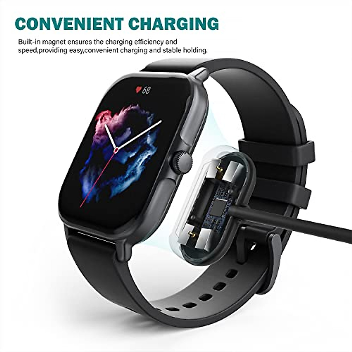 TUSITA Charger Compatible with Amazfit GTR 4, GTR 3, GTR 3 Pro, GTS 3, GTS 4, T-Rex 2 (1M,2-Pack)