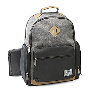 Eddie Bauer Places & Spaces Bridgeport Diaper Bag Backpack, Cooler Bottle Pockets and Changing Pad Included, Light Grey and Tan