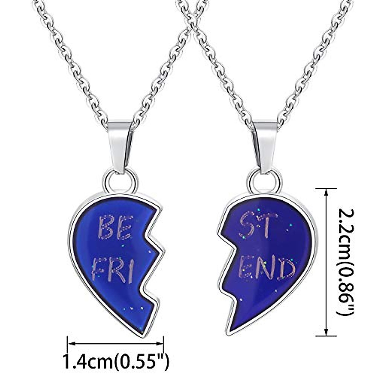 FM FM42 Temperature Sensing Color Changing Best Friend 2-Split Heart Pendant Necklace Set, Pack of 2