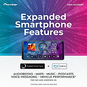 Pioneer DEH-S4220BT Single-Din Bluetooth CD Receiver with USB/AUX Inputs, Pioneer Smart Sync, and Hands-Free Calling for Enhanced in-Car Audio Experience