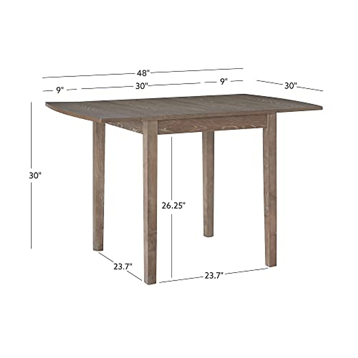 Linon Greywash 30" Square 30" X 48" Fully Extended Torino Drop Leaf Table