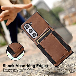 JINGANGYU JGY Samsung Z Fold 5 Case Leather Wallet, Z Fold 5 Wallet Case with Card Slots Flip PU Leather Card Holder Rugged Non-Slip Full Body Drop Protector Back case for Z Fold 5 (Flip Brown)