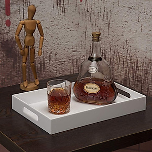 KEVLANG Glossy White Sturdy Acrylic Serving Tray with Handles-10x15Inch-Serving Coffee Appetizer Breakfast Butler-Kitchen Countertop-Makeup Drawer Organizer-Vanity Table Tray-Ottoman Tray