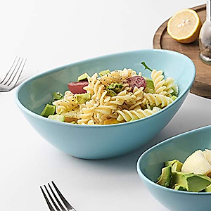 DOWAN 9" Porcelain Serving Bowls, Large Serving Dishes, 36 Ounce for Salads, Side Dishes, Pasta, Oval Shape, Microwave & Dishwasher Safe, Good Size for Dinner Parties, Set of 4, Turquoise