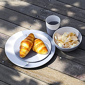 LEKOCH 8 pcs Grey White Bamboo Dinnerware Set,Eco-friendly Reusable Bamboo Outdoor Dinnerwareses for 2 Person Bamboo Fiber Plate Dish Set