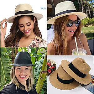 3 Pieces Straw Fedora Wide Brim Panama Hat Summer Beach Sun Hat for Women Men Multicolor
