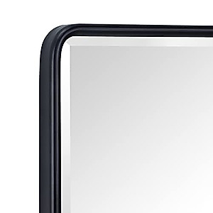 TEHOME Farmhouse Black Metal Framed Recessed Bathroom Medicine Cabinet with Mirror Rounded Rectangle Tilting Beveled Vanity Mirros for Wall 16x24 inch