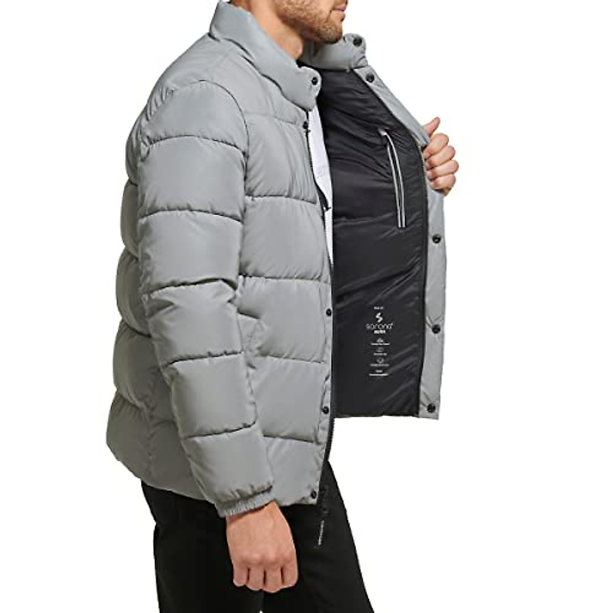 Calvin Klein Men's Snap Front Puffer Jacket, Reflective Silver, XX-Large