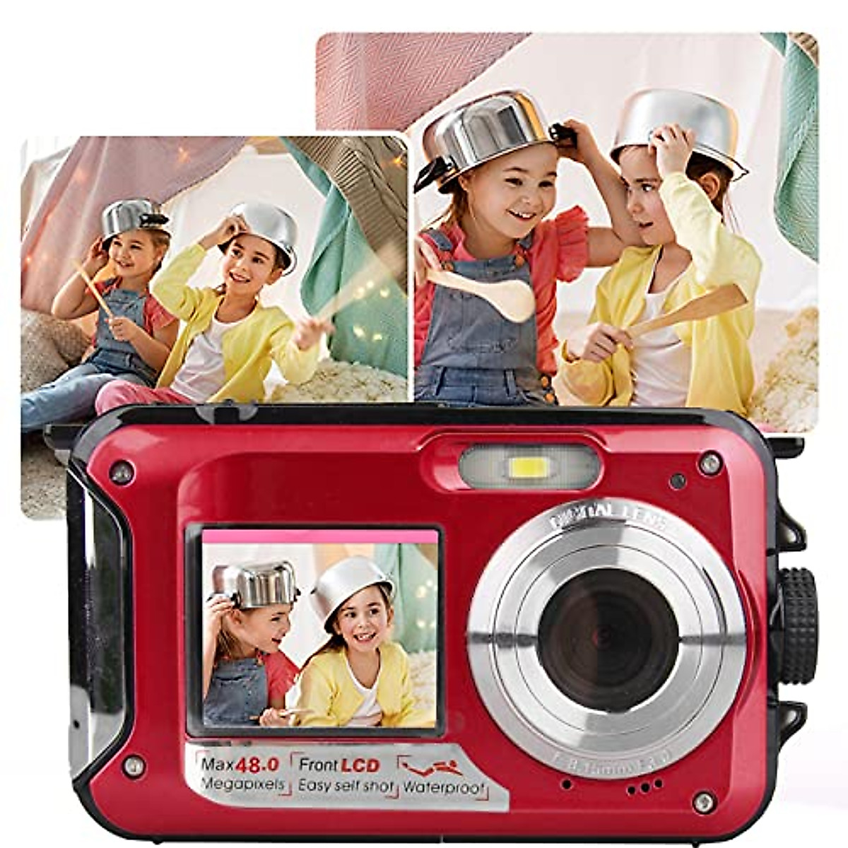 TOUMENY Waterproof Digital Camera, Full Hd 2.7K 48Mp16X Digital Zoom Video Recorder, Self-Timer Dual Screen