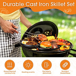 Mifoci 6 Sets Mini Cast Iron Skillets,oval Fajita Plates with Wooden Base Dish Tray Serving Sizzling Plate for Baking Roasting Cooking Grilling Appetizer (8.5x6.1x1.7 In)