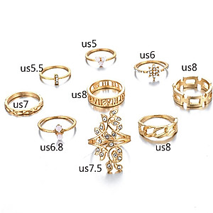 Octwine Dainty Star Leaf Knuckle Rings Gold Rings Set Bohemian Open Rings Set Jewelry Rings Accessory for Women and Girls(9 pcs)