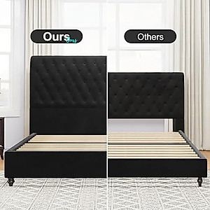Jocisland Upholstered Bed Frame Queen Size Velvet Tufted Bed Frame Sleigh Headboard Black